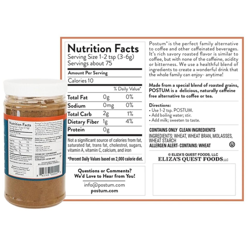Postum Original Coffee Substitute Caffeine Free Delight with Roasted ...