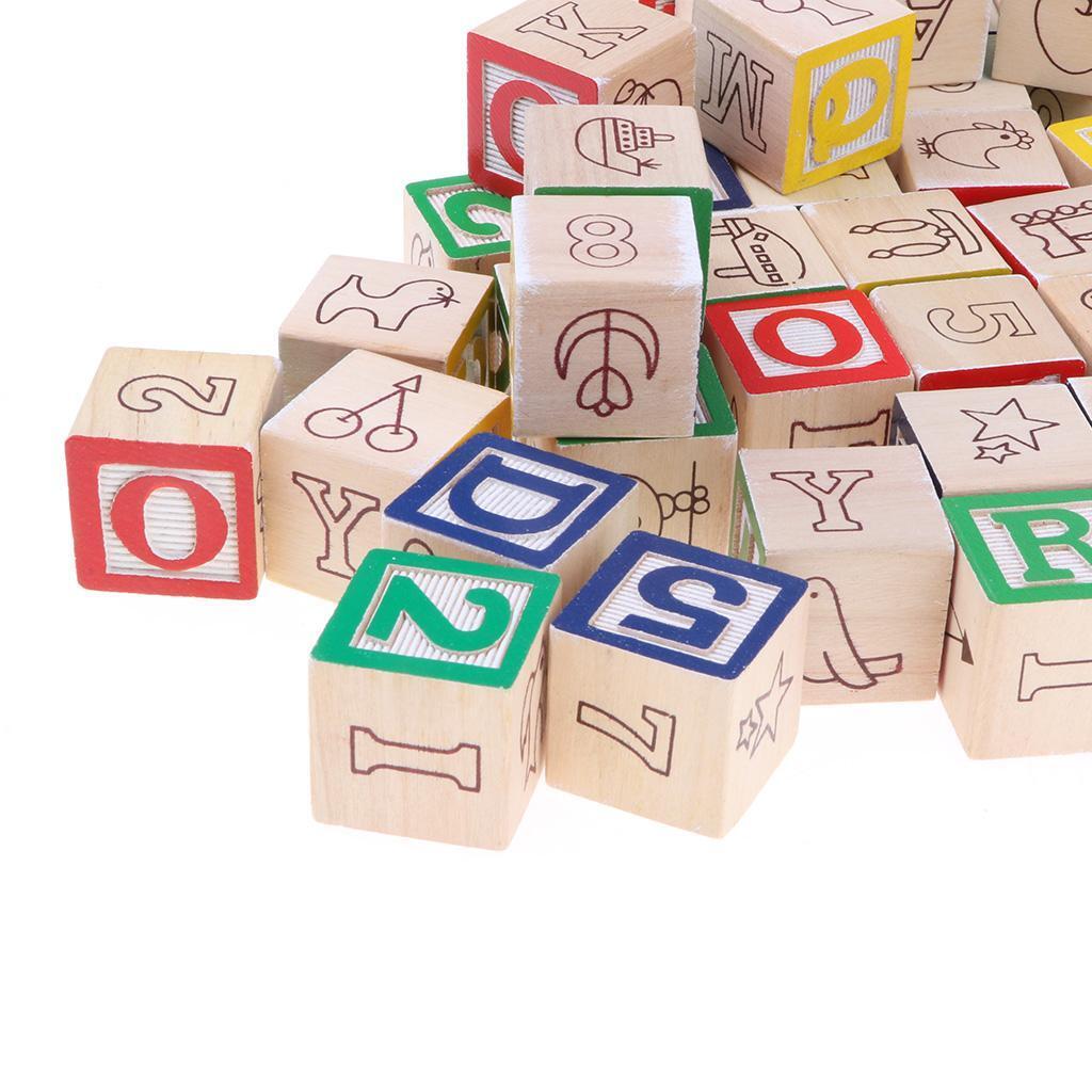 50pcs Wooden Cartoon A~Z Alphabet Numbers Printed Cubes Blocks ...