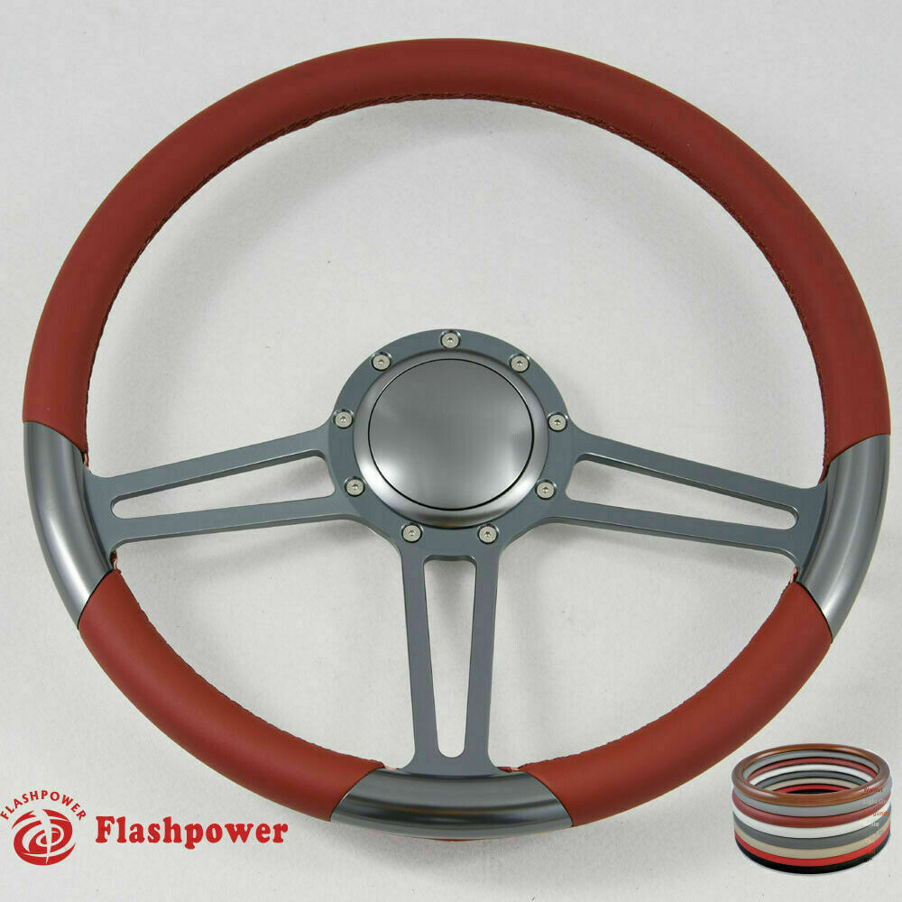 15.5" Gun Metal Billet Steering Wheel Burgundy Full Wrap GMC Chevy C10 ...