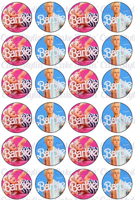24 x Ken & Barbie Movie Edible Wafer Paper Cupcake Toppers Kids ...