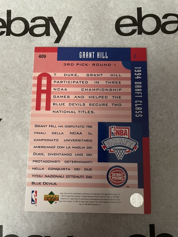 Grant Hill 1994 Upper Deck 1994 Draft Class NBA Draft Rookie Card #409 ...