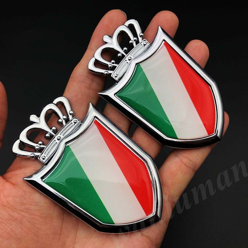 2x Metal Chrome Italy Italian Flag Crown Shield Car Emblem Badge Decals ...