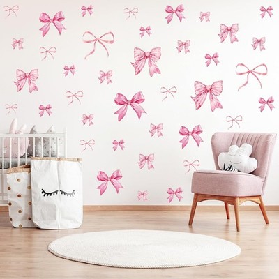 28PCS Pink Bow Wall Stickers Light Pink Bow Knot Wall Decals Watercolor ...