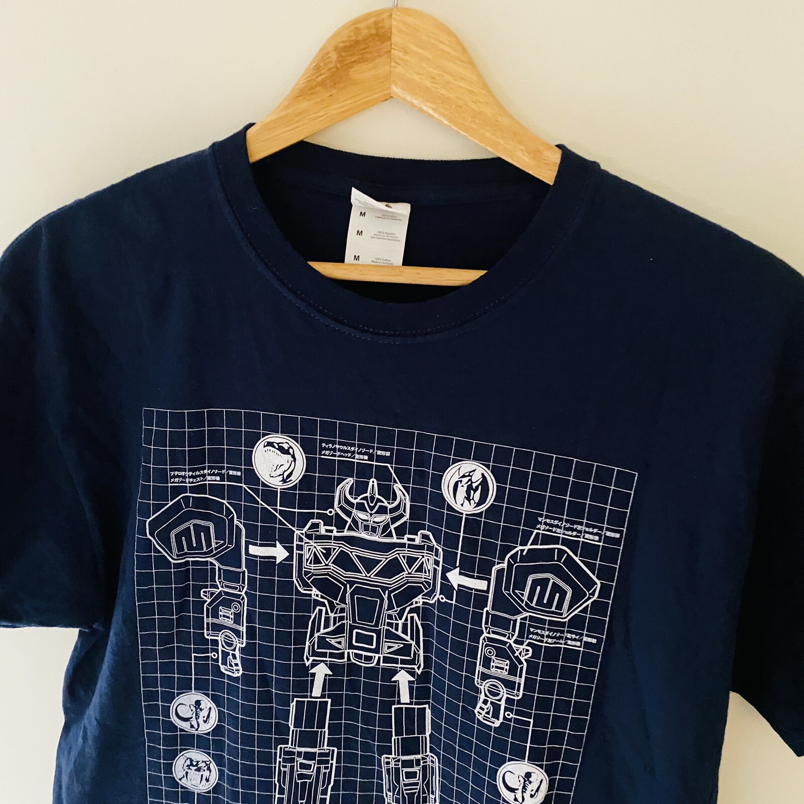 Mens Power Rangers Megazord Blueprint Navy Blue T-Shi… - Gem