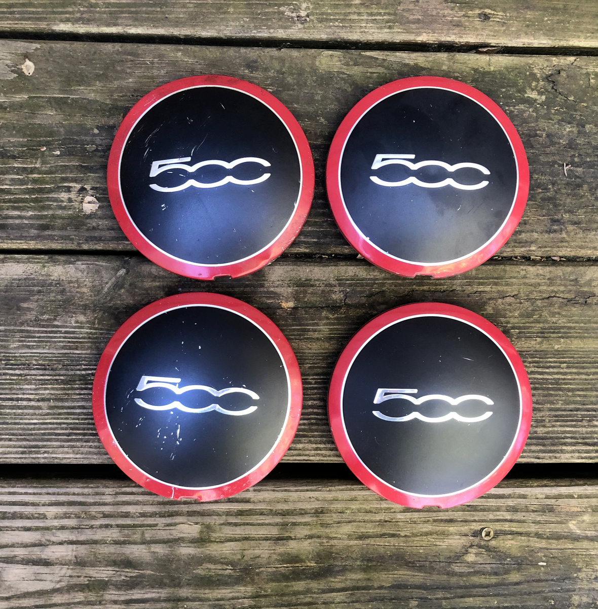 FIAT 500 (Set of 4) Center Hub Cap Hubcap RED 68078419A 68078421A OEM ...