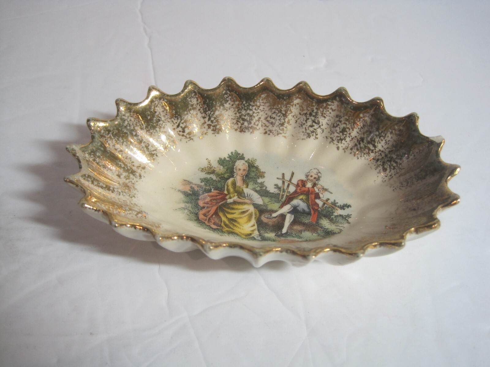 Vintage Prince Edward China Trinket Dish Victorian scene Gold Trim Hand ...