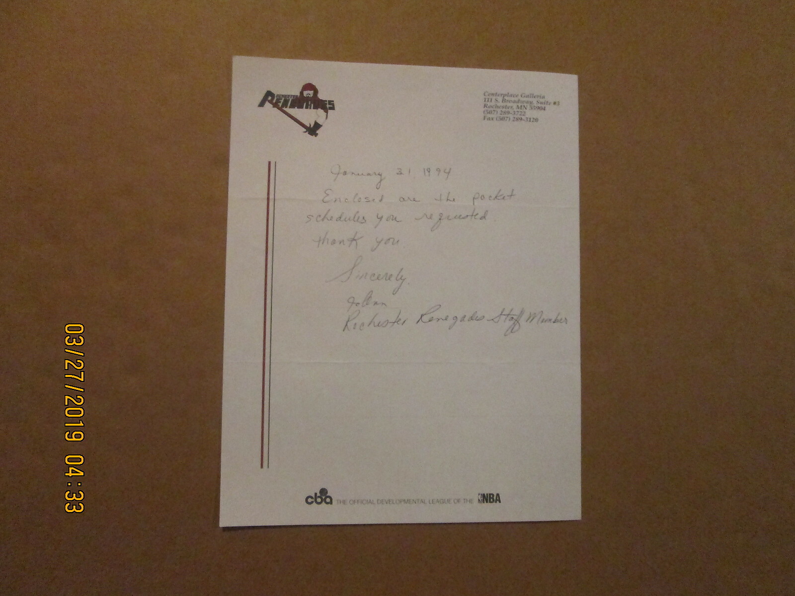 CBA Rochester Renegades Vintage Defunct Team Logo Used Basketball ...