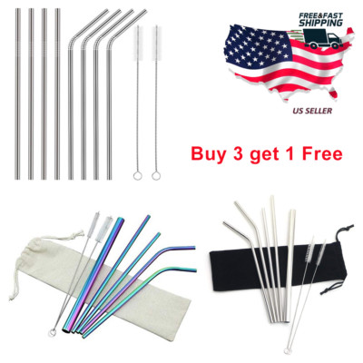 4/7/8 Pcs Stainless Steel Drinking Straws Metal Reusable Straw for Yeti ...