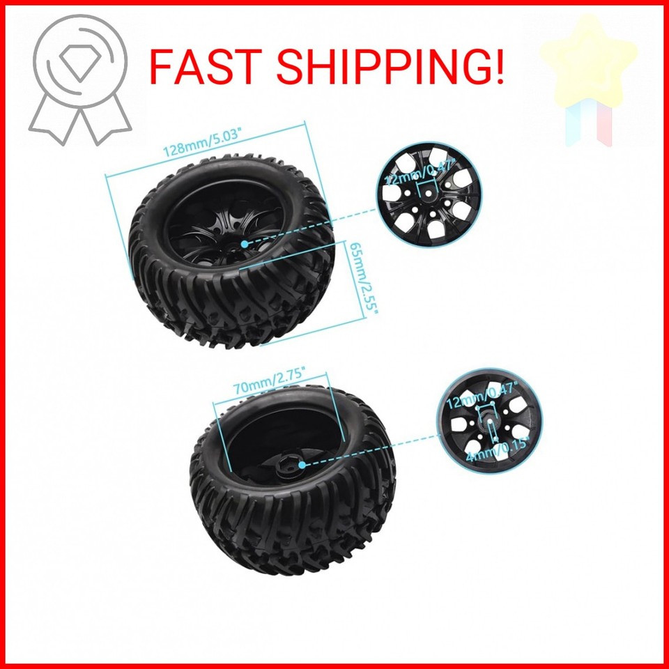 4PCS RC Car Tires 12mm Hex RC Wheels and Tires 1/10 RC Monster Truck ...