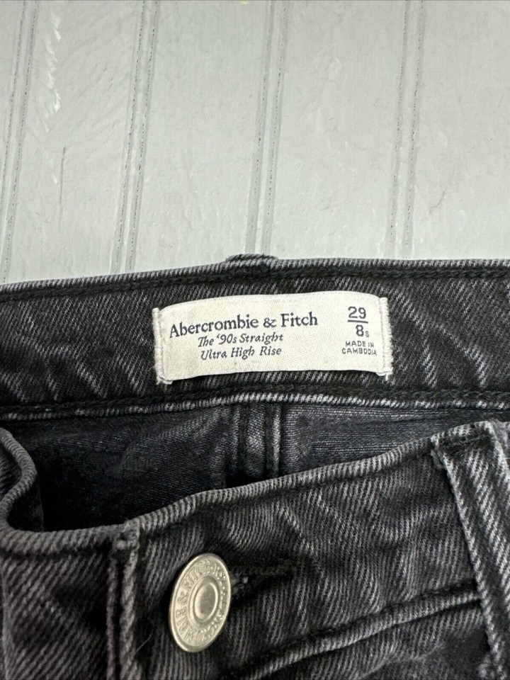 Abercrombie Size 8 Short Womens Jeans Black 90s Straight Ultra Hi Rise ...