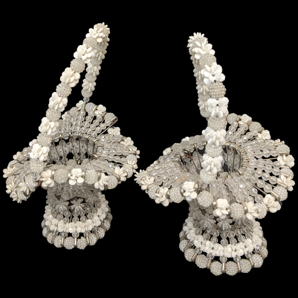 Handmade Safety Pin Bead Basket White Clear Pair Vtg Wedding Easter Set ...
