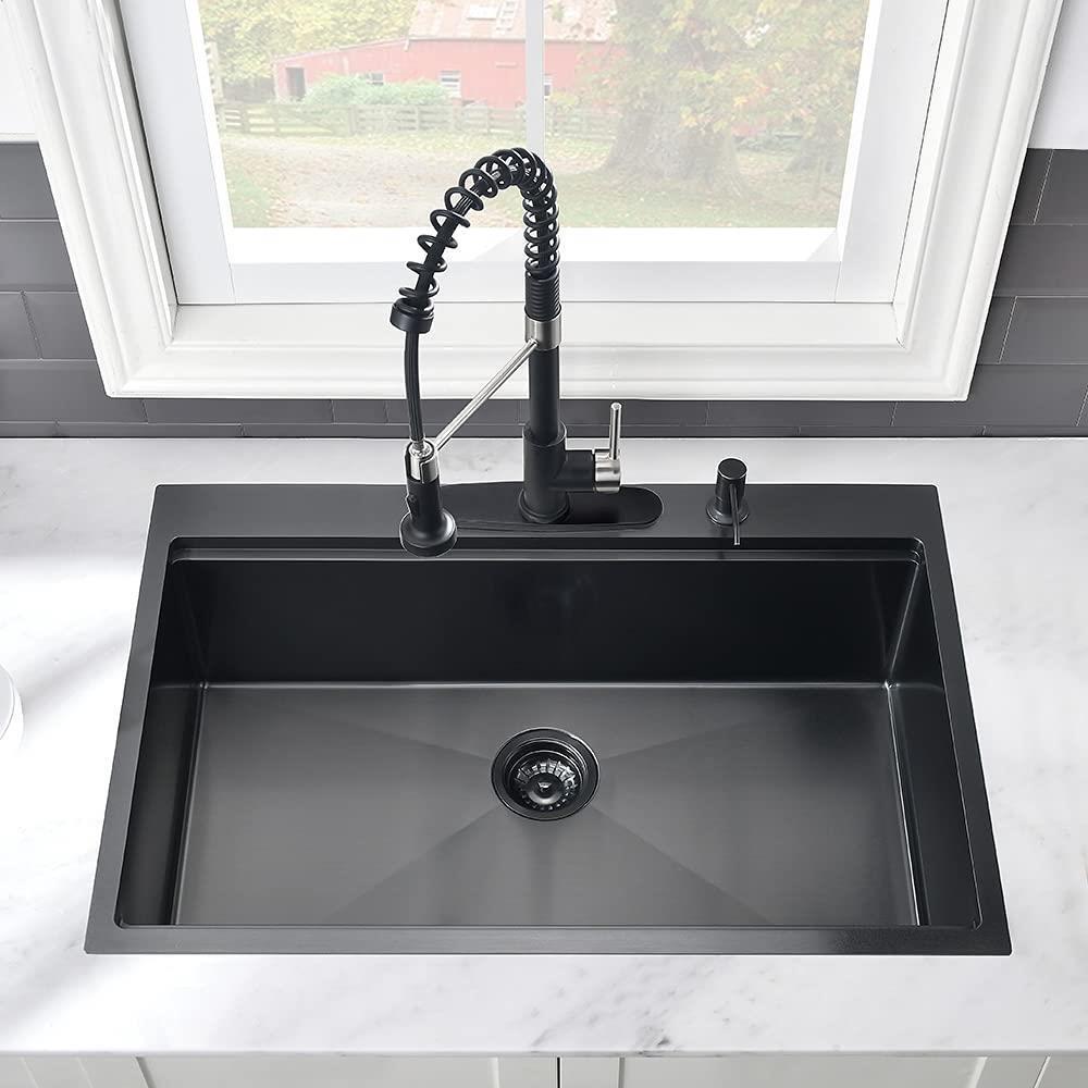 Flat Black Kitchen Sink Artificial Quartz Stone Black Kitchen Sinks
