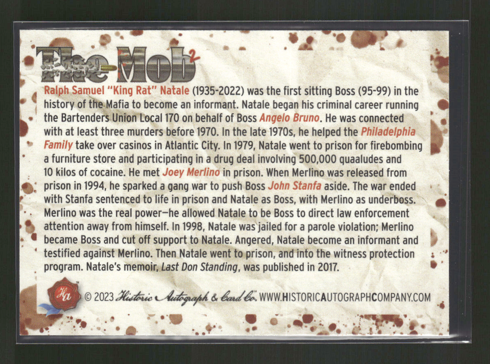 2023 Historic Autograph's Mob 2 Card #129 Ralph Natale Philly | eBay