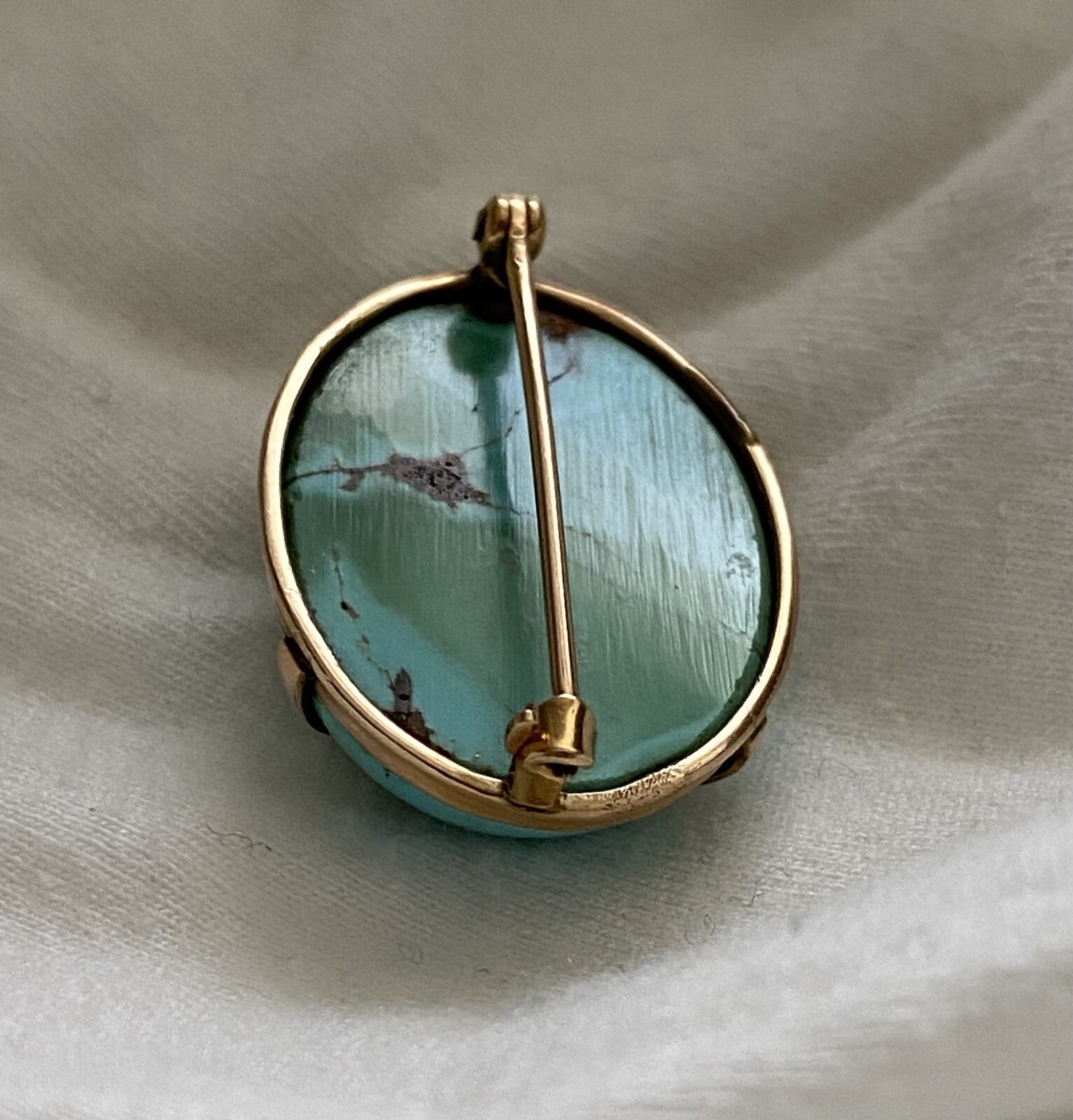 Antique Victorian TURQUOISE MATRIX BROOCH - 14K Gold Mounting (5F103 ...