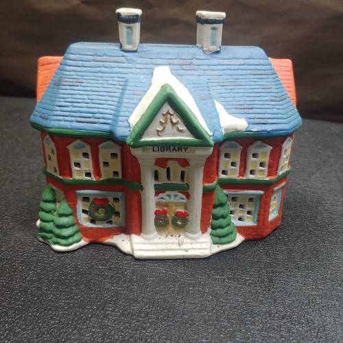Vintage Christmas Village Illuminated Library Building | eBay