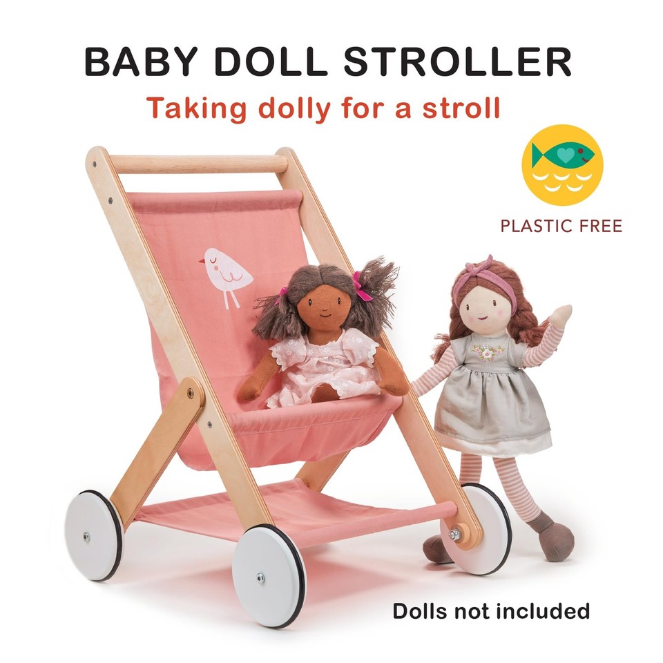 Toys - Baby Doll Stroller - Sturdy Wooden Toy Stroller with Rubber ...