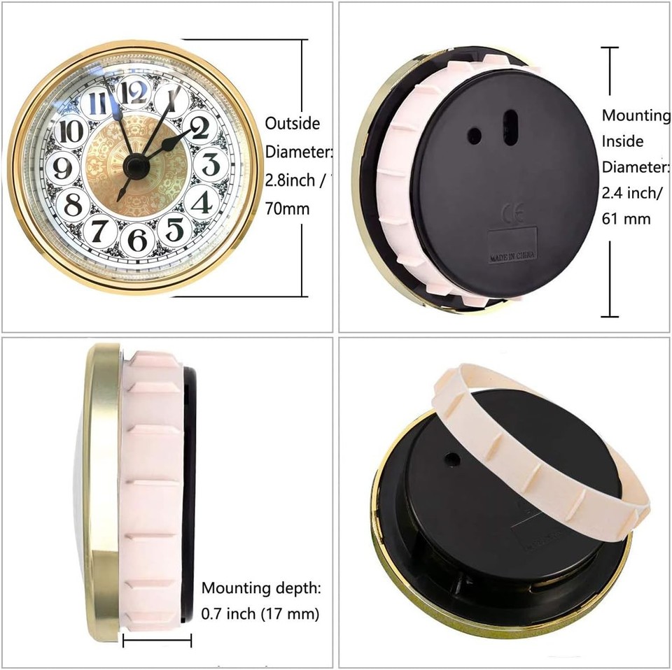 Mini Quartz Clock Insert 2.8 Inch (70 mm) Round Inch/70mm, Gold,white ...