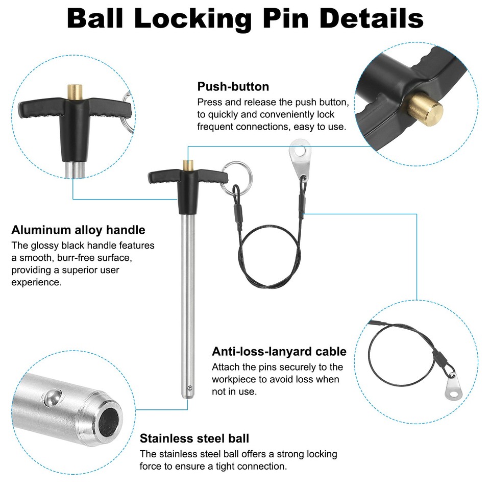 t Handle Lock Pins 5/16x3.94" (8x100mm) Push Button Quick Release Pin ...