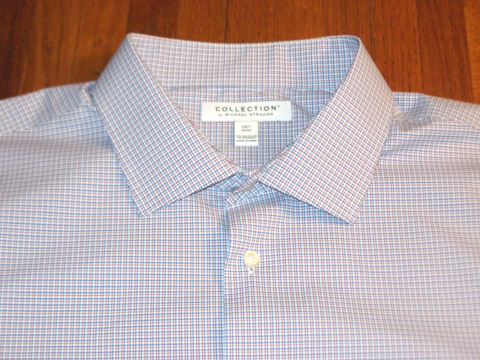 Michael Strahan Easy Care Red/White/Blue Check Dress Shirt 2XL-18.5-34/ ...