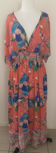 LULA SOUL ‘Birds’ Shirred Elastic Waist Light Side Slits Boho Midi ...