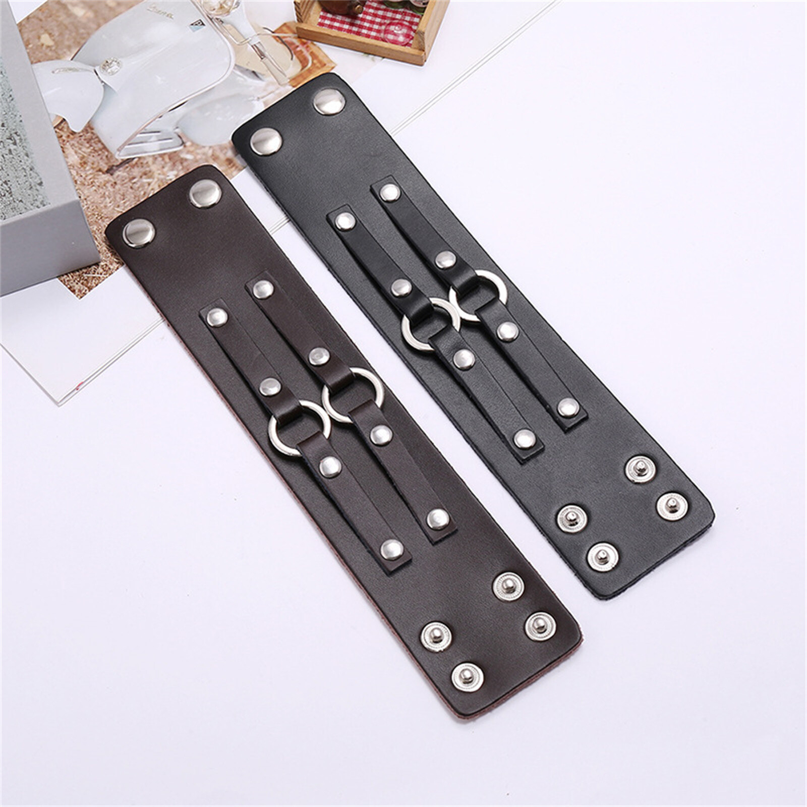 Men's Punk Rocker Heavy Wide PU Rivet Leather Band Wristband Cuff ...