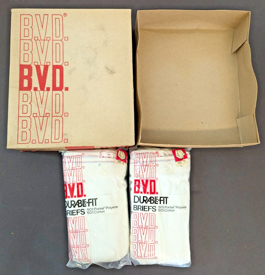 New Vintage 1971 BVD White Cotton Briefs Size 34 USA Box Only | eBay