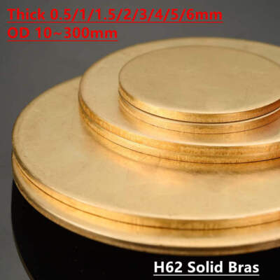 H62 Solid Brass Discs Plate Round Sheets Thick 0.5/1/1.5/2/3/4/5/6mm OD ...