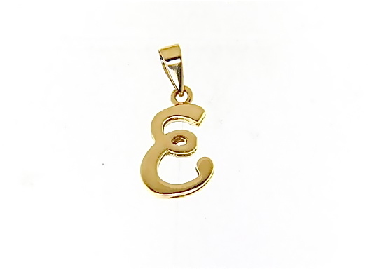18K YELLOW GOLD LUSTER PENDANT WITH INITIAL E LETTER E MADE IN ITALY 0. ...