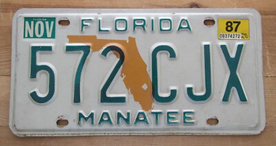 Florida 1987 MANATEE COUNTY License Plate HIGH QUALITY # 572 CJX | eBay