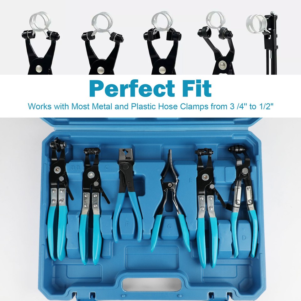Pro 10PC Hose Clamp Clip Plier Set Swivel Jaw Flat Angled Band ...