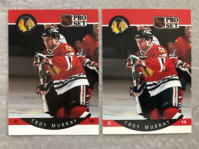 (2) 1990 Pro Set TROY MURRAY "White Sweater Position" Variation Hockey ...