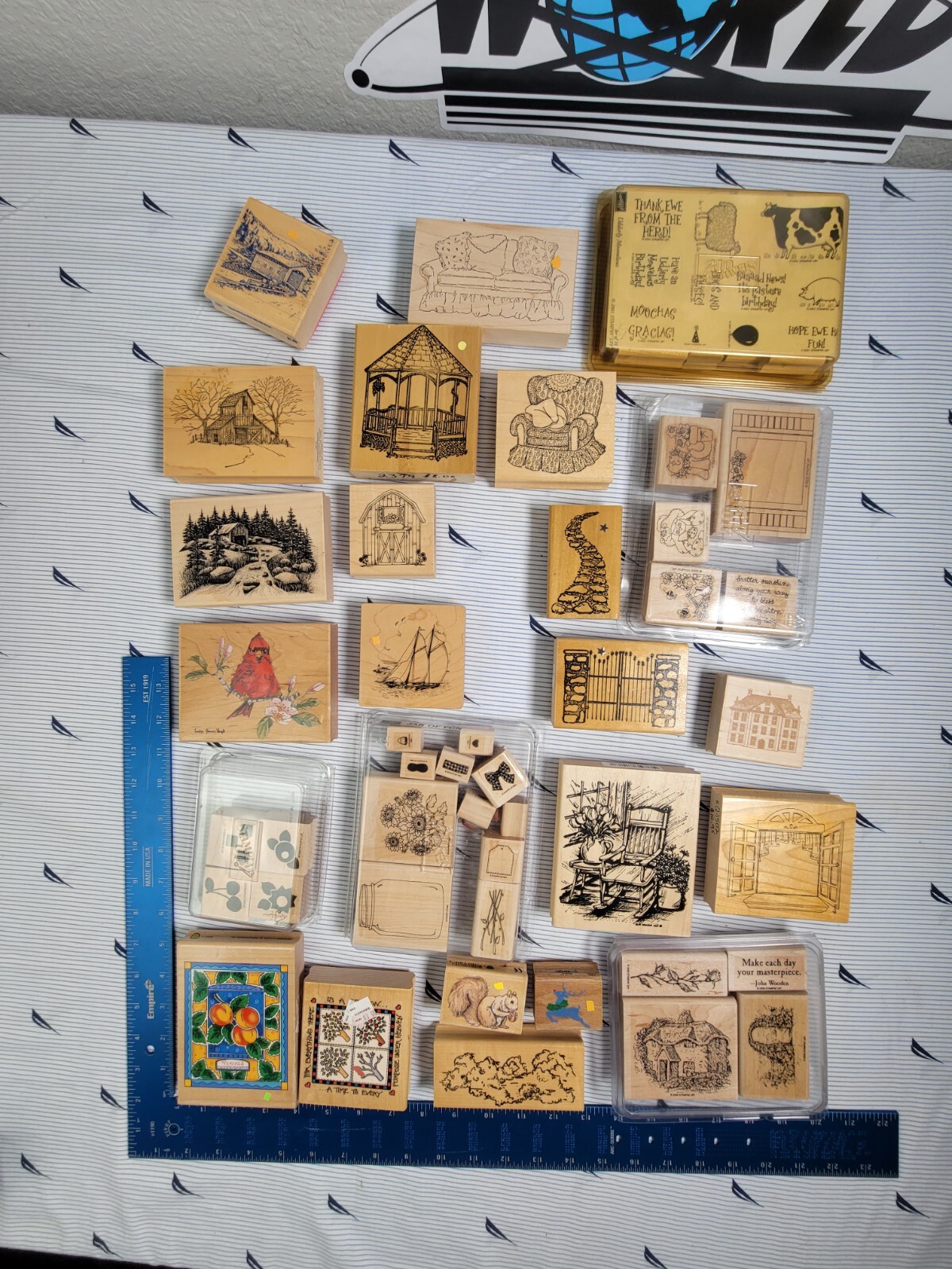 Vtg Huge Lot WOOD Block RUBBER STAMPS Many Rare & Large Nature Barns ...