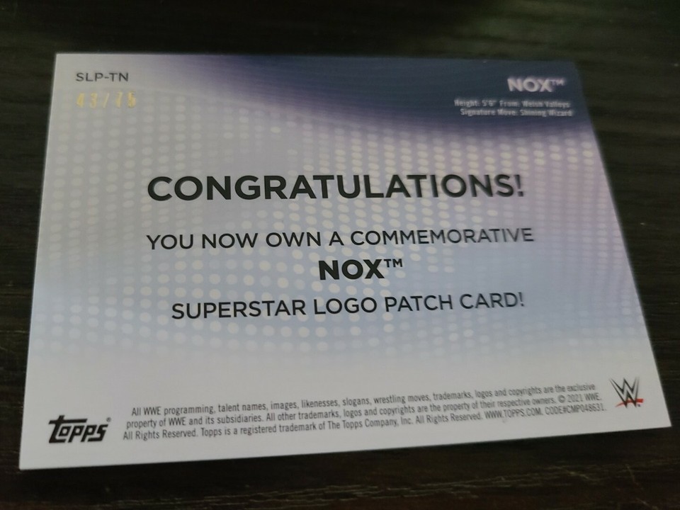 2021 Topps WWE Women's Division Nox commemorative patch /75 with bonus ...