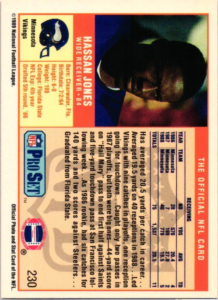 1989 Pro Set #230 Hassan Jones | eBay