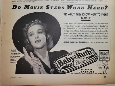 1938 Curtiss Baby Ruth Candy bar do movie stars work hard Gloria Stuart ...
