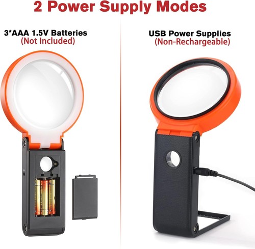 30X 40X Magnifying Glass with Light and Stand Folding Design 18 LED ...