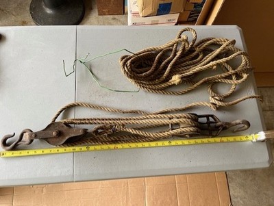 Antique Block and Tackle Triple Pulley. works good and selling as is ...