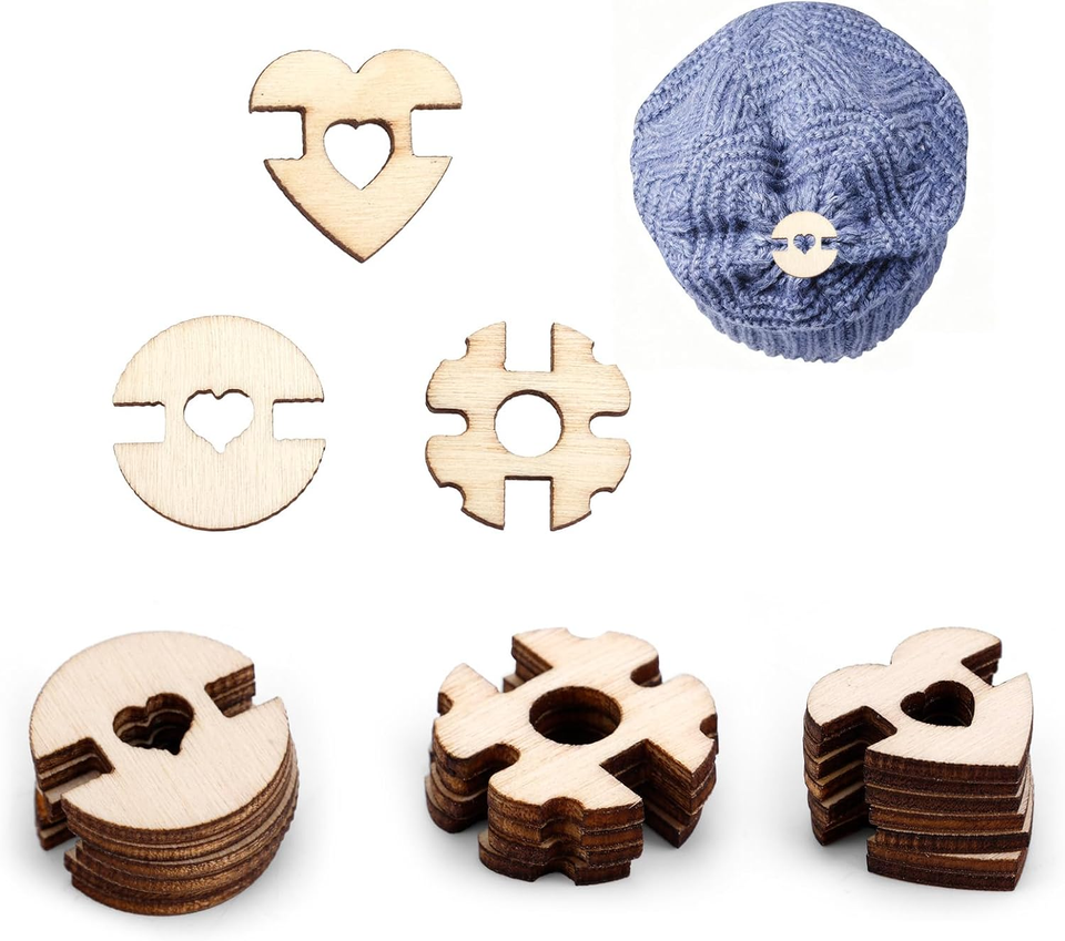 90Pcs Pom Poms Buttons for Hats, Poplar Wooden Handmade Keepers Buttons ...