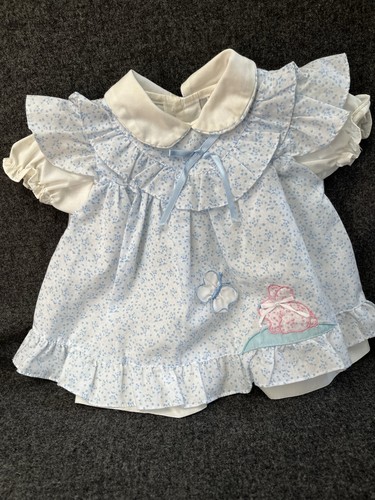Vintage MayFair Baby Girl Blue & White Flowers/Butterfly/Bunny Dress 3 ...