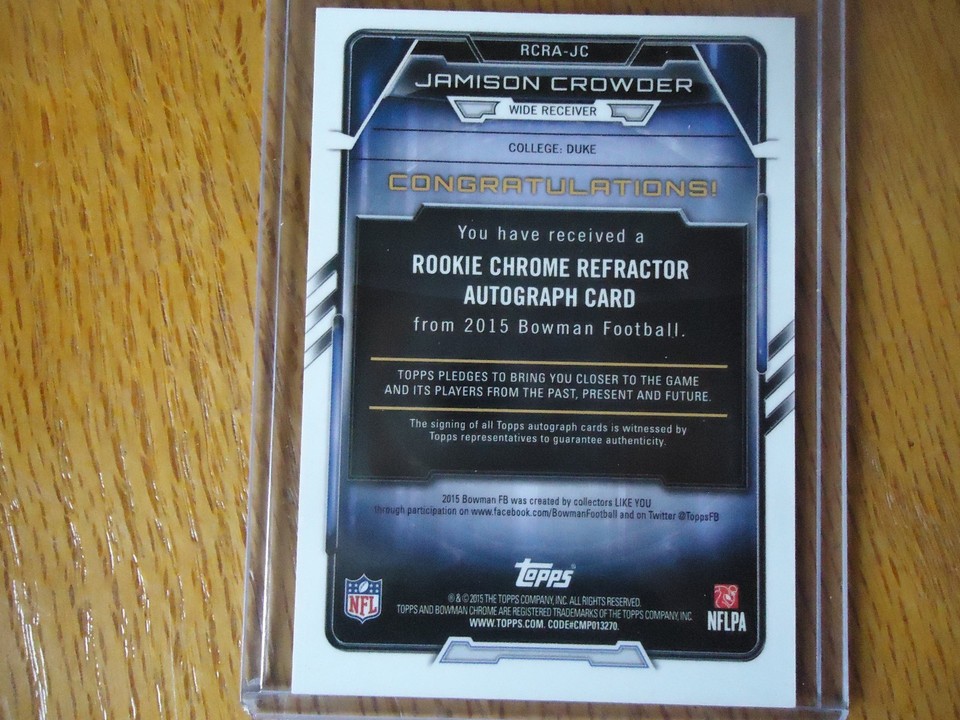 2015 BOWMAN CHROME REFACTOR AUTO ROOKIE JAMISON CROWDER RCRA-JC | eBay