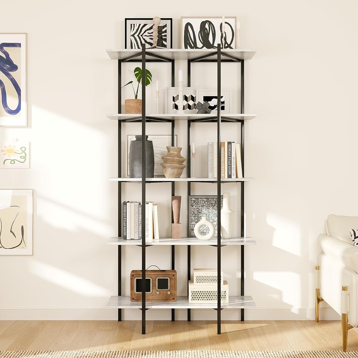 Triangle Tower 5 Tier Bookshelf Display - Book Shelf for Living Room ...
