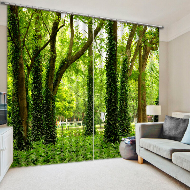 Tree Vine Green Forest Blackout Curtain For Living Room 3D Art Window ...