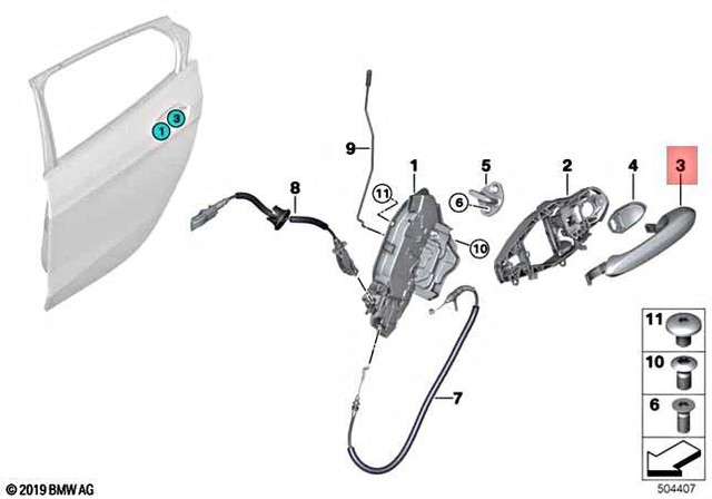 Genuine BMW F40 G30 G31 G32 Rear Right Side Outer Door Handle ...