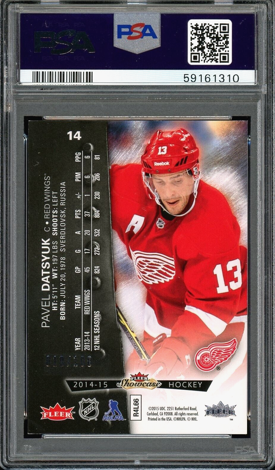 2014-15 Fleer Metal Universe Precious Metal Gems Blue Pavel Datsyuk PSA ...
