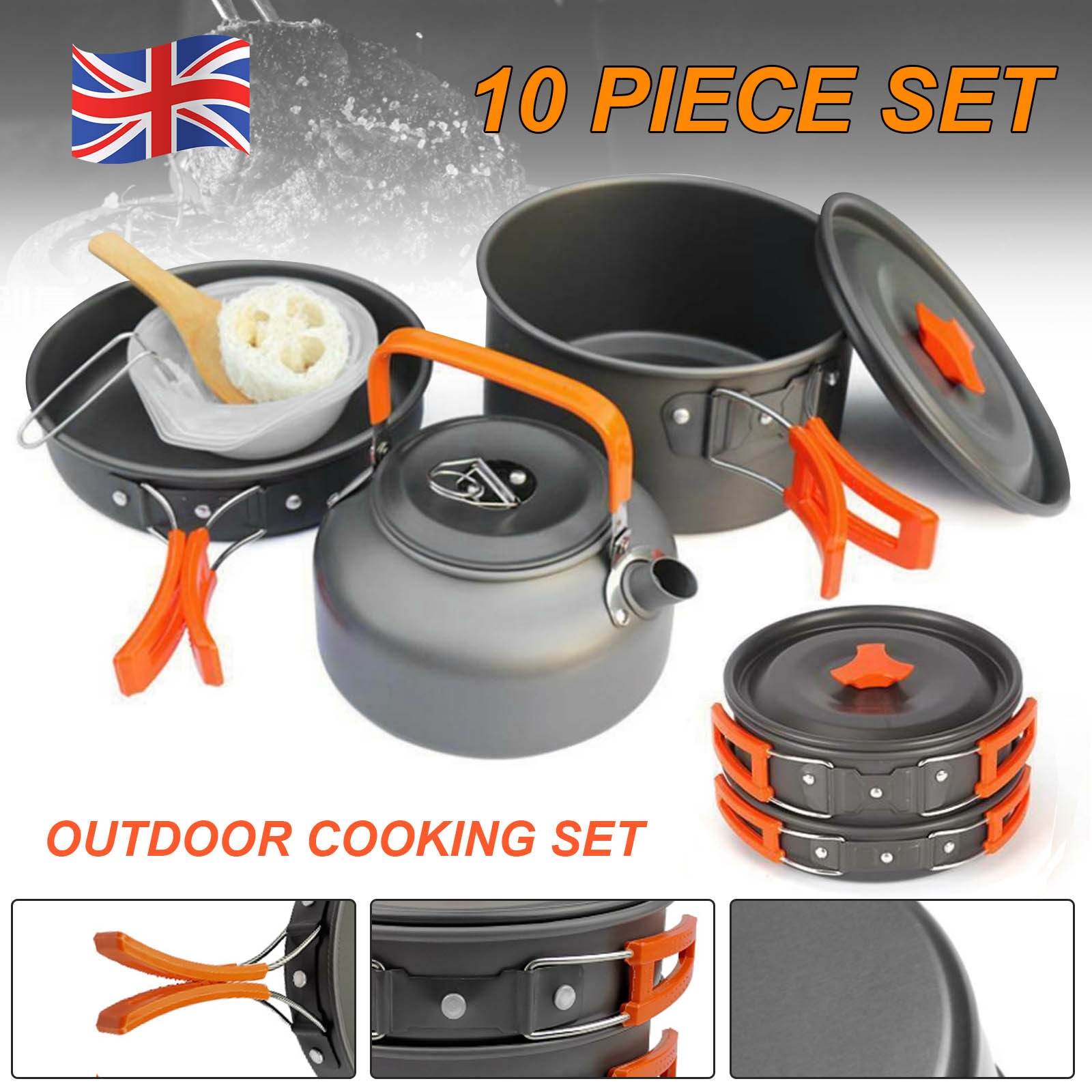 10PCS Portable Camping Cooking Cookware Set Anodised Aluminium Pots ...
