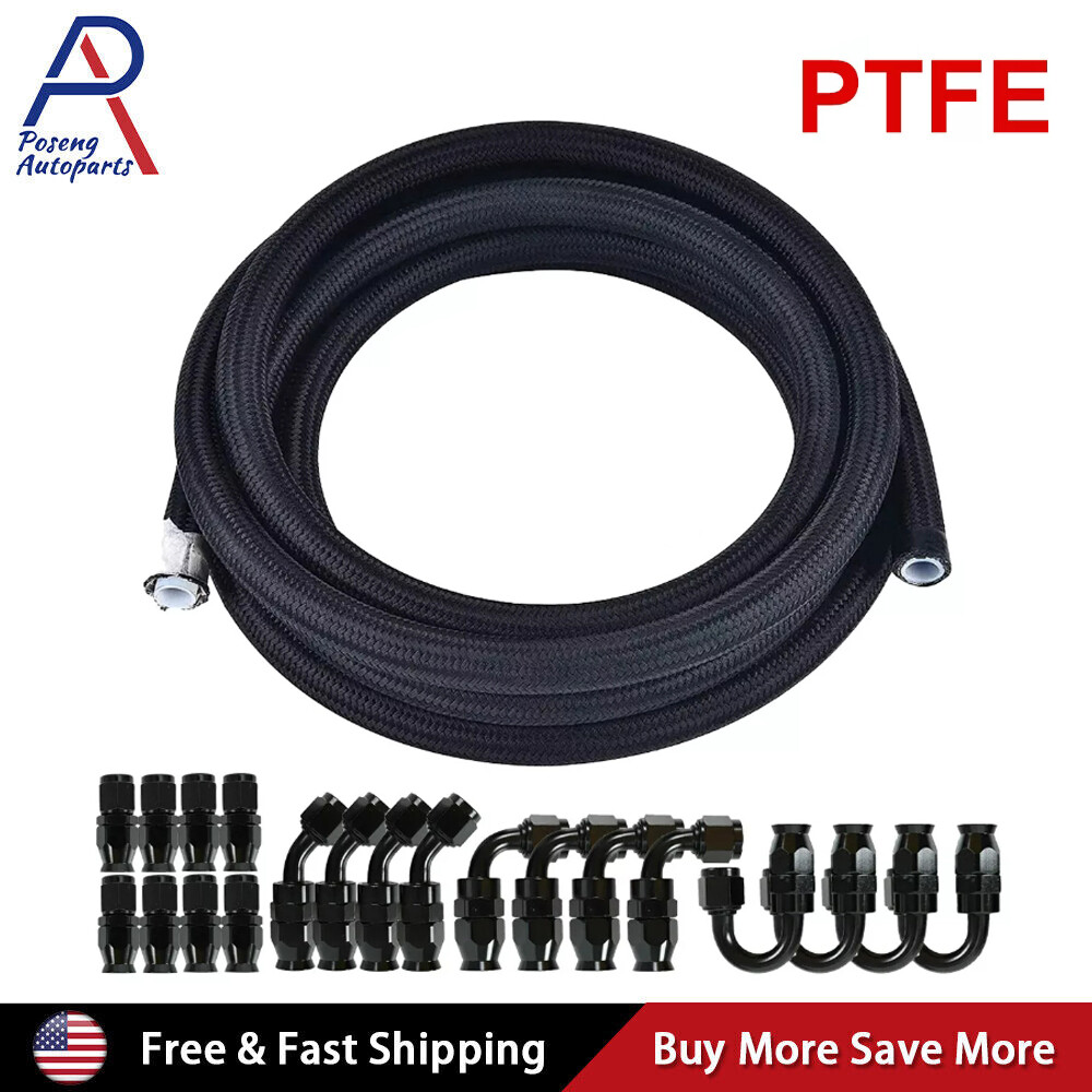 4AN-6AN-8AN-10AN Nylon Braided PTFE Fuel Line 10FT 16FT 20FT Fitting ...