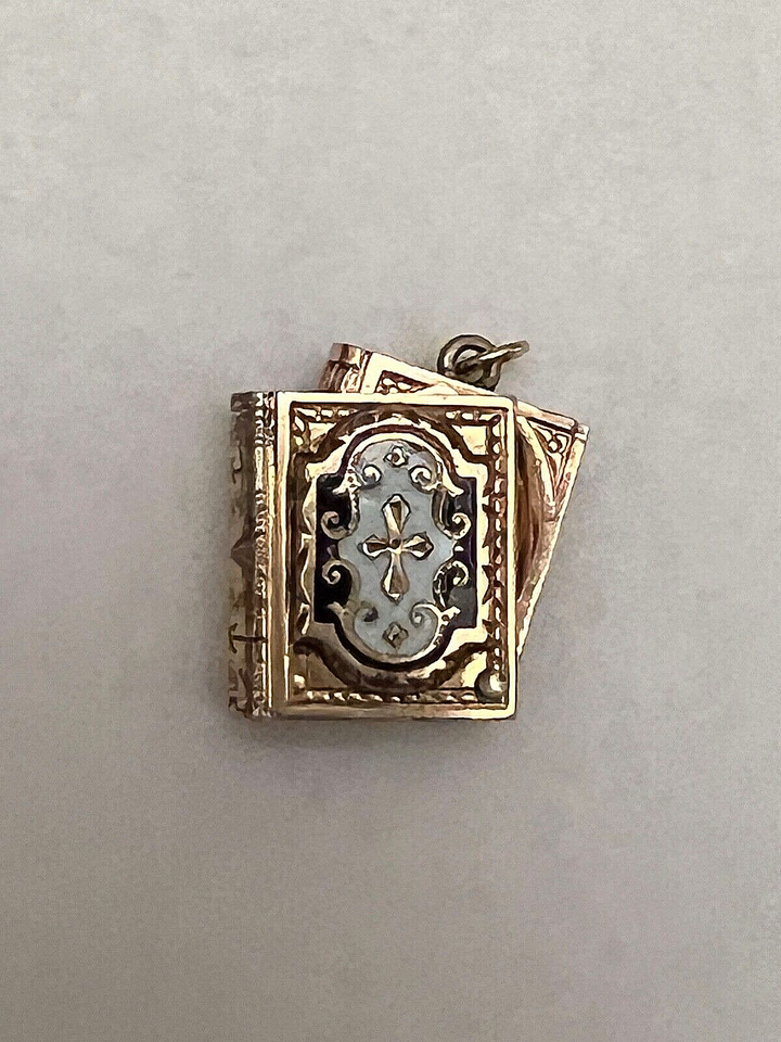 Antique Victorian Gold Filled Enamel Book Locket Charm Pendant | eBay