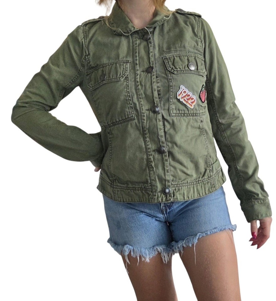 Hollister Army Utility Green Jacket Women’s S Patches Cargo Pockets ...