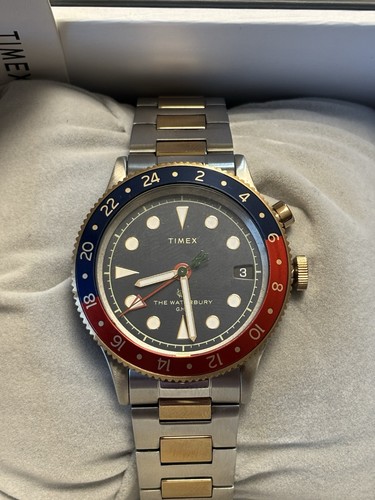 Timex Waterbury GMT Quartz Watch Blue Dial 40mm Two Tone | eBay