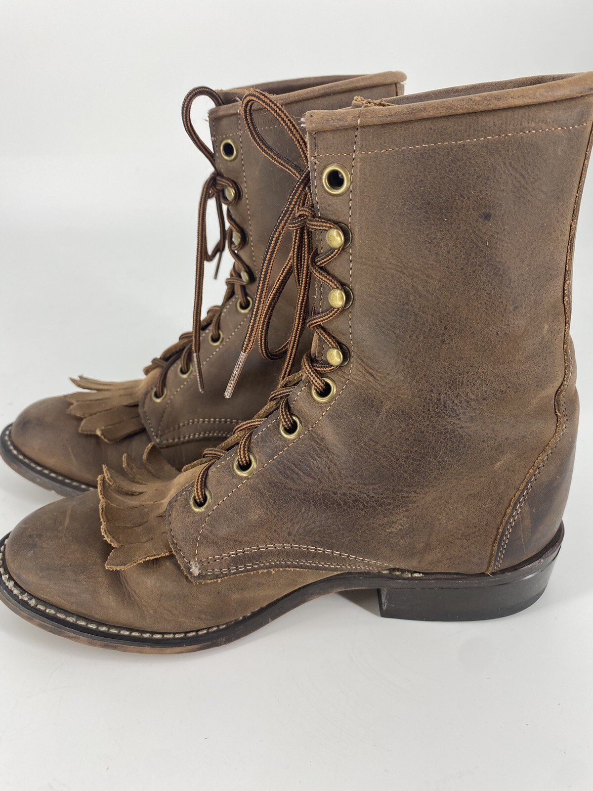 Laredo Vintage Roper Boots 5.5 112 Brown Leather Lace… - Gem